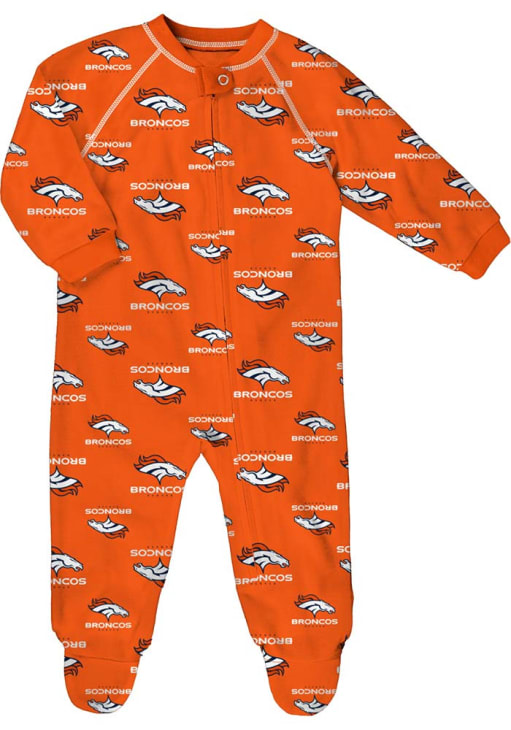 Denver Broncos ORANGE Baby Full Print Raglan Romper Pajamas - 133417114