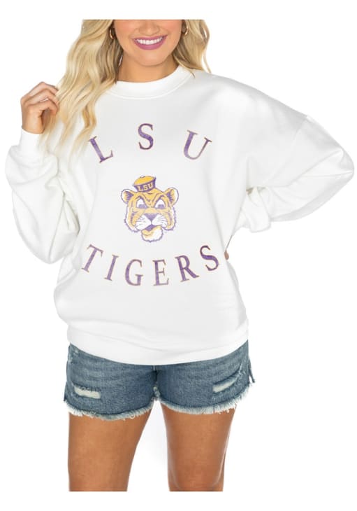 LSU Tigers Gameday Couture Crew Sweatshirt Womens WHITE Play On Long ...